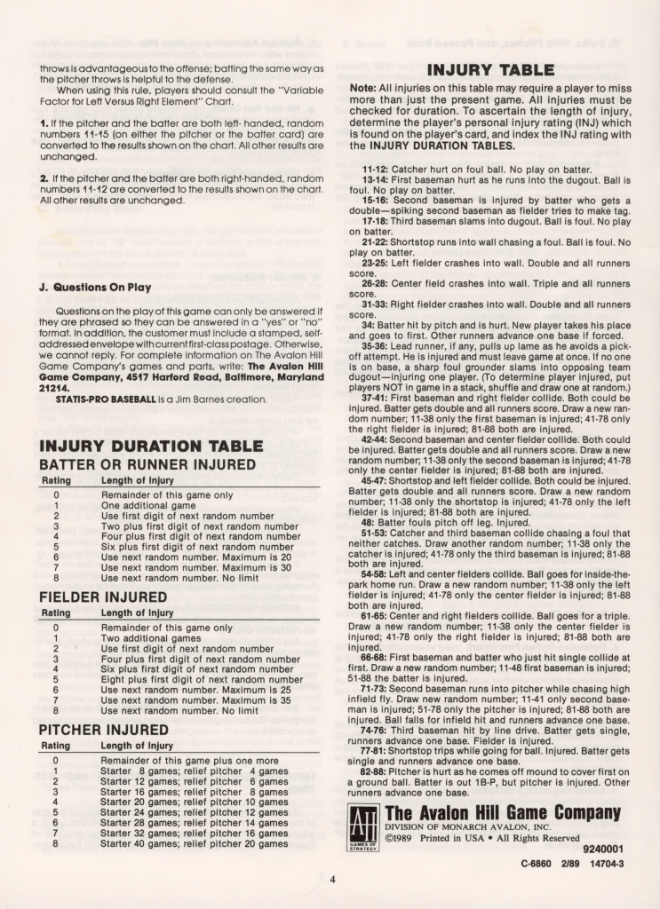 Statis Pro Baseball 1993 – Complete Game – Sports Board Gamer