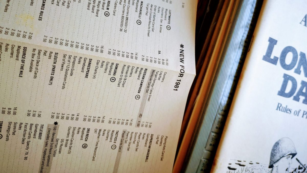 Statis Pro – Price List from The Longest Day box – Sports Board Gamer